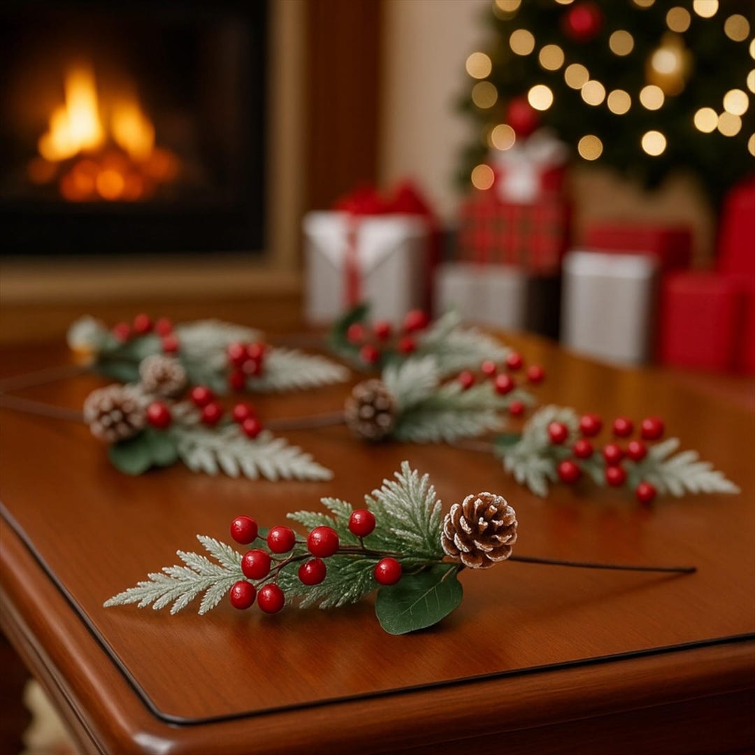 Frosted Pinecone Berry Stem, Holiday Christmas Decor (35 Cm) - Etsy