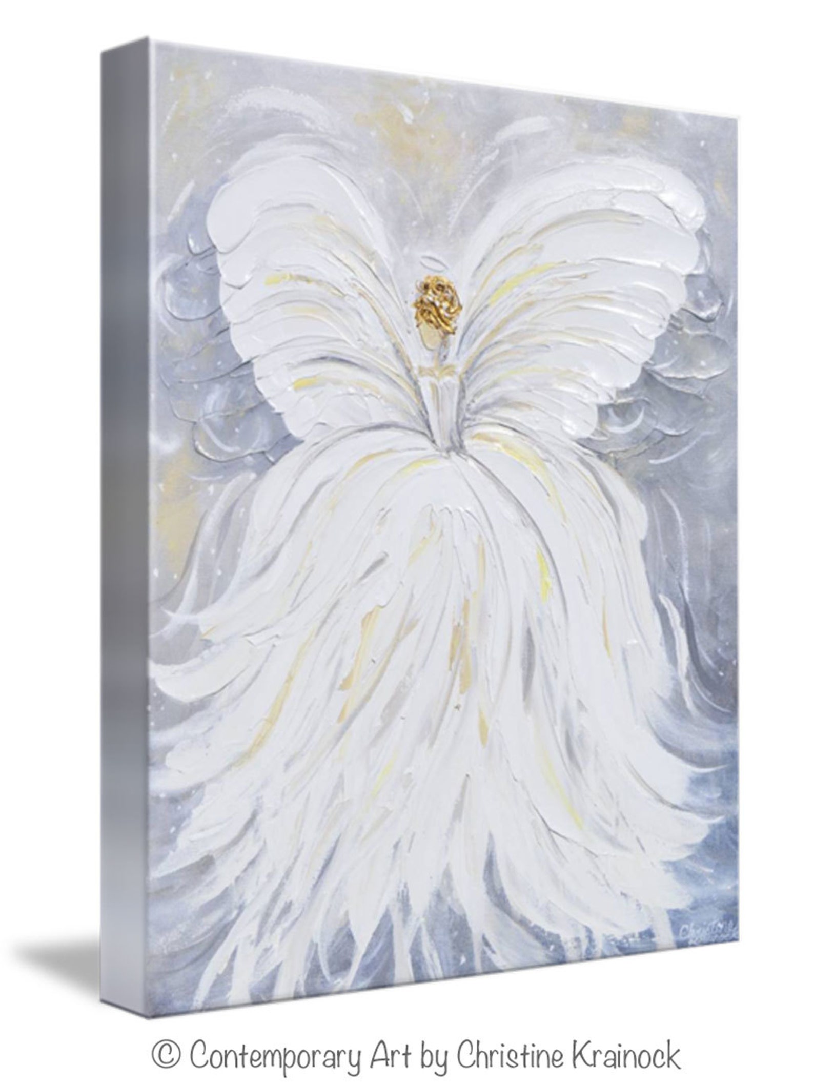 GICLEE PRINT Art Abstract Angel Painting White Grey Gold Home - Etsy