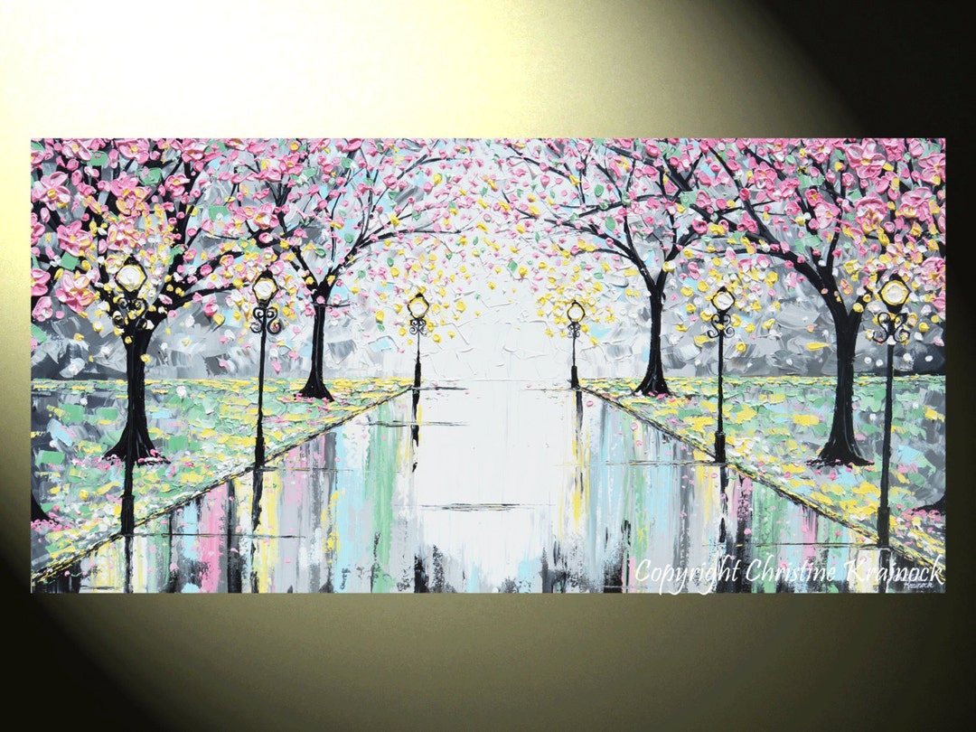 Pink Cherry Trees Giclee Print: Abstract Landscape Canvas Art - Etsy