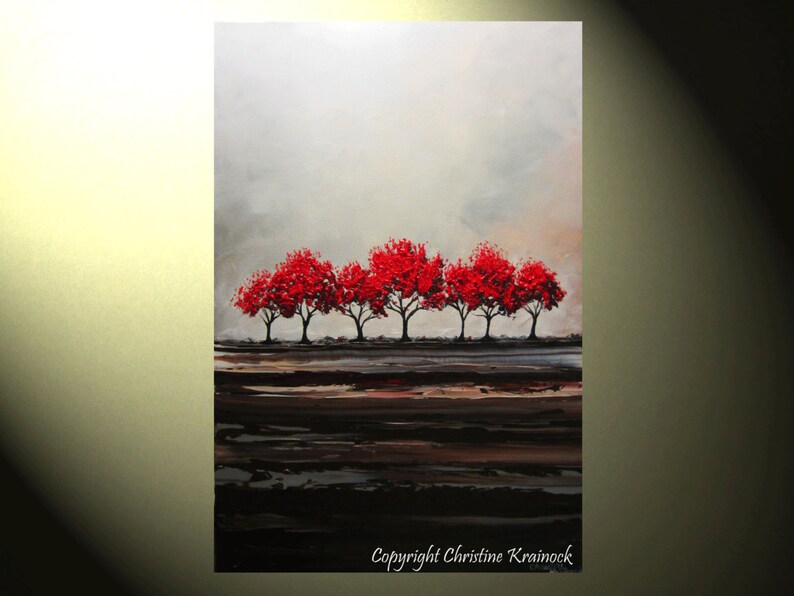 CUSTOM Original Art Abstract Painting Red Trees Textured - Etsy