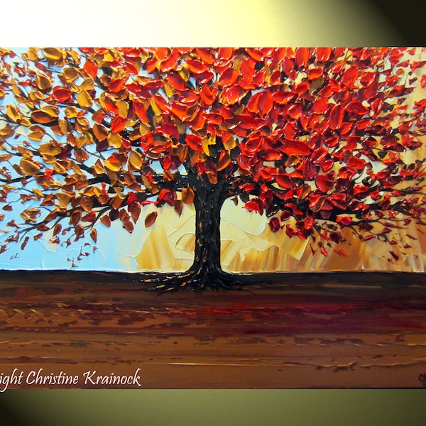 Red Trees Painting - Etsy