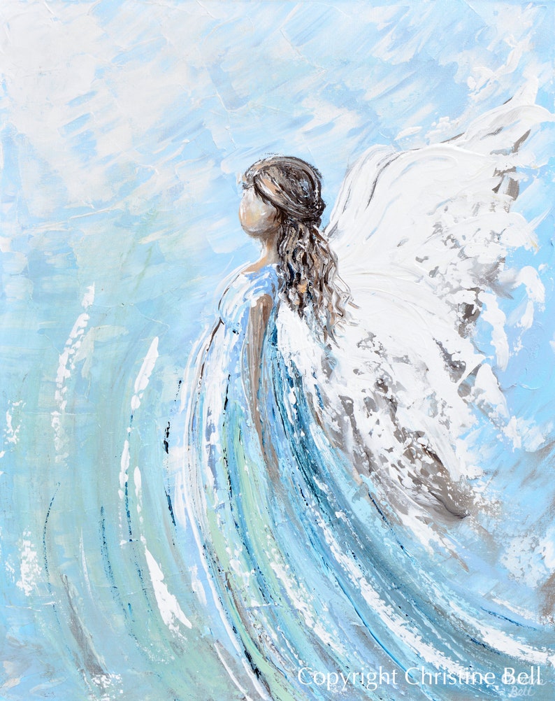 Angel Giclee Print: Abstract Spiritual Art, Blue Home Decor - Etsy