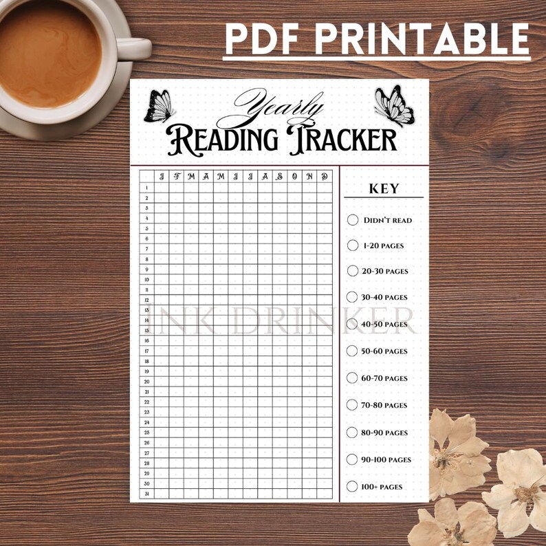 Vintage Yearly Reading Tracker | Printable A4 A5 Elegant Minimal ...