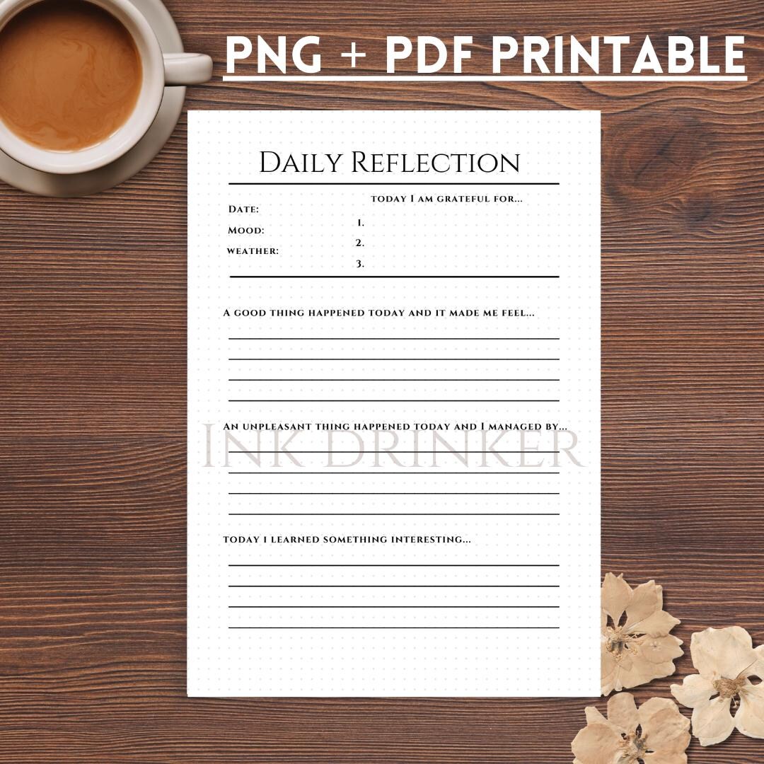 Daily Reflection | A4 A5 Printable | PNG for Digital Journaling | Daily ...
