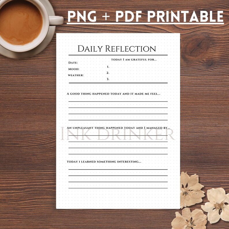 Daily Reflection | A4 A5 Printable | PNG for Digital Journaling | Daily ...