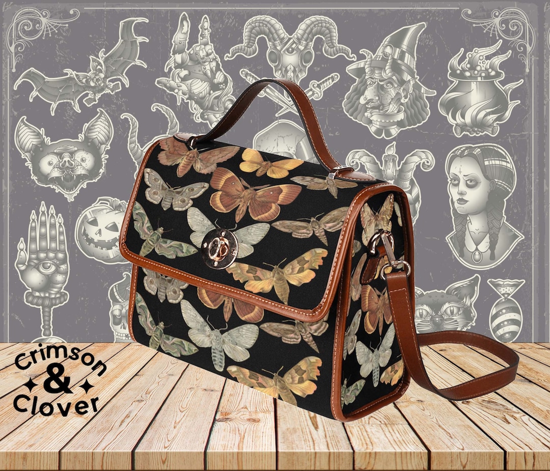 Moth Print Canvas Bag With Shoulder Strap/dark Academia Bag/goblincore ...