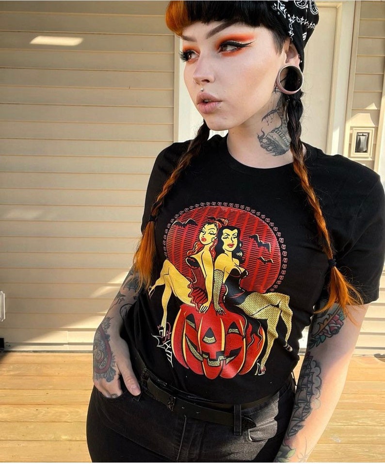 Pumpkin Pin up Halloween Tee/retro Halloween Shirt/50s - Etsy
