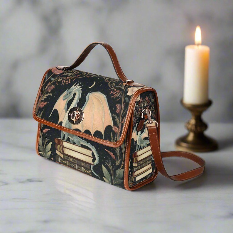 Dragon Bookcore Canvas Bag With Shoulder Strap, Dragon Bag/dragon Purse ...