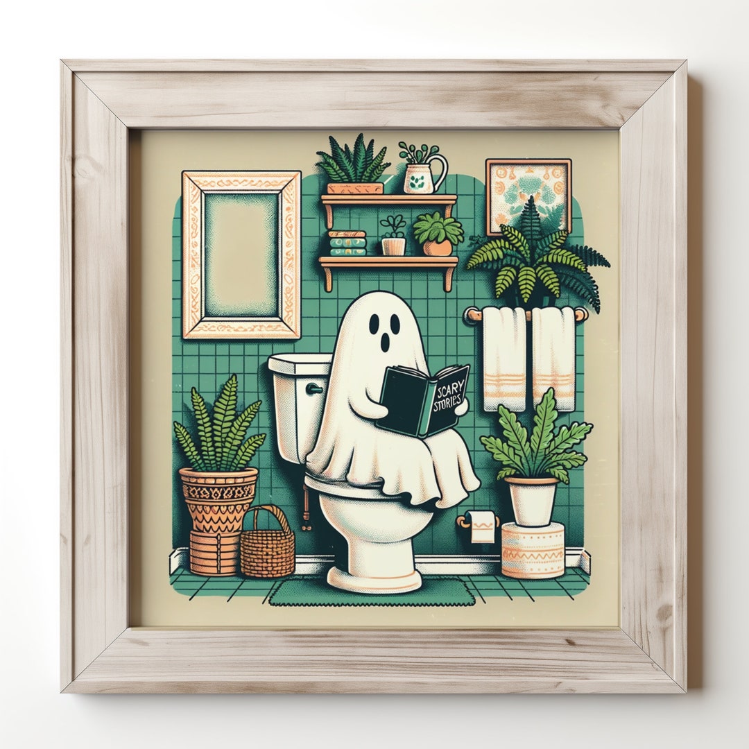 Boho Bathroom Ghost Matte Poster Print, Spoopy Art, Halloweencore Art ...