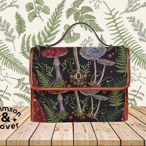Mushroom Print Canvas Bag With Shoulder Strap/dark Academia Bag ...