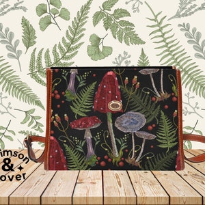Mushroom Print Canvas Bag With Shoulder Strap/dark Academia Bag ...