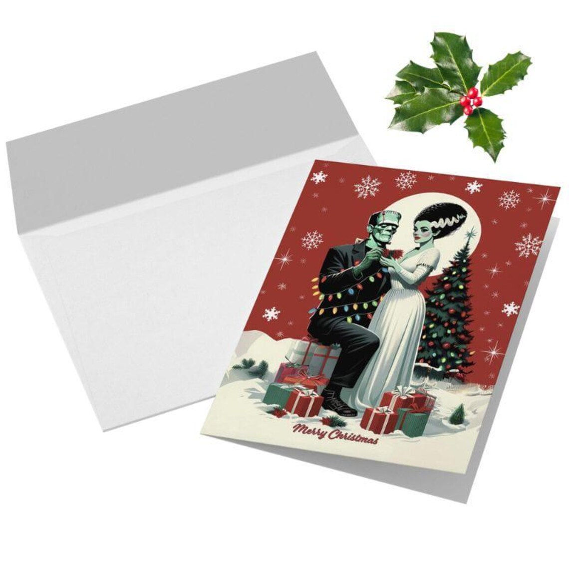Frankenstein and Bride Christmas Card, Frankenstein's Monster Holiday ...