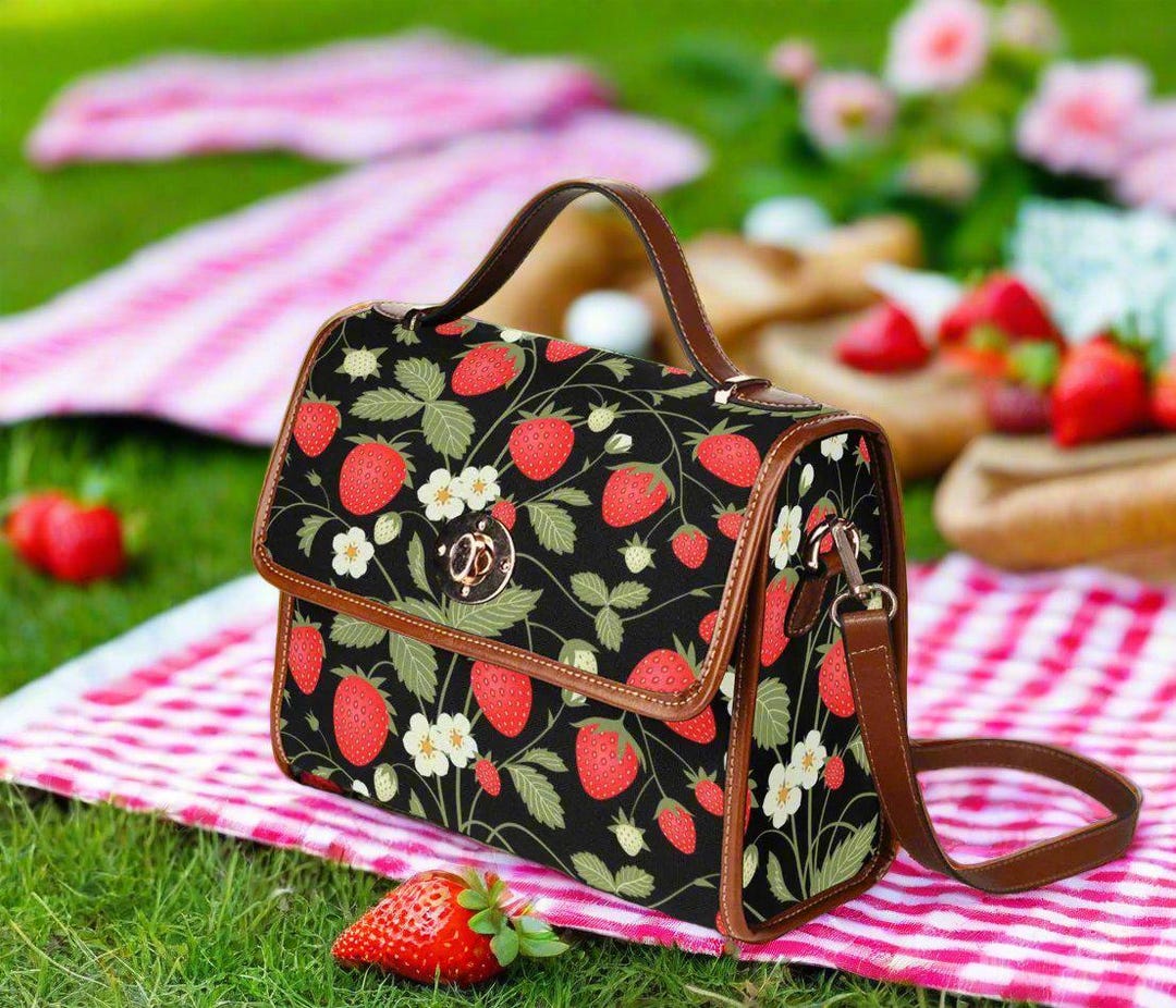 Strawberry Print Canvas Bag With Shoulder Strap/goblincore Bag ...