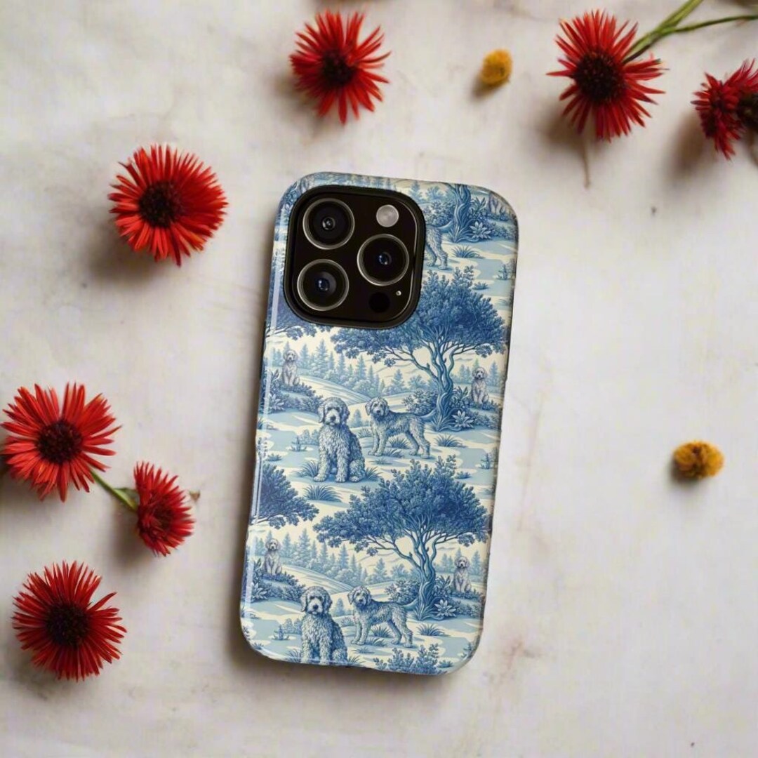 Doodle Toile De Jouy Phone Case, Doodle Lover Phone Case, Goldendoodle ...