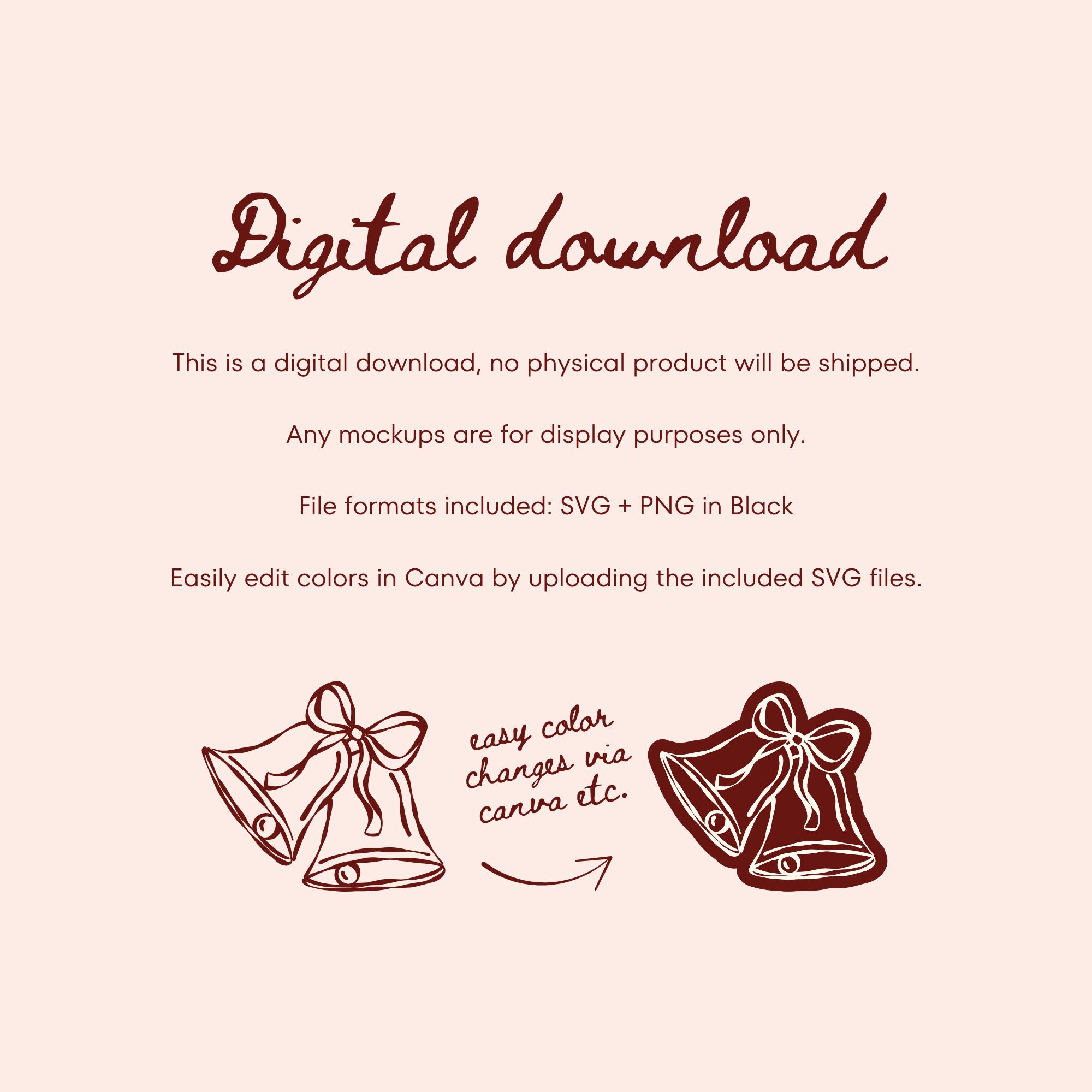 Whimsical Hand Drawn Bell Illustration Bundle SVG PNG: Wedding and ...