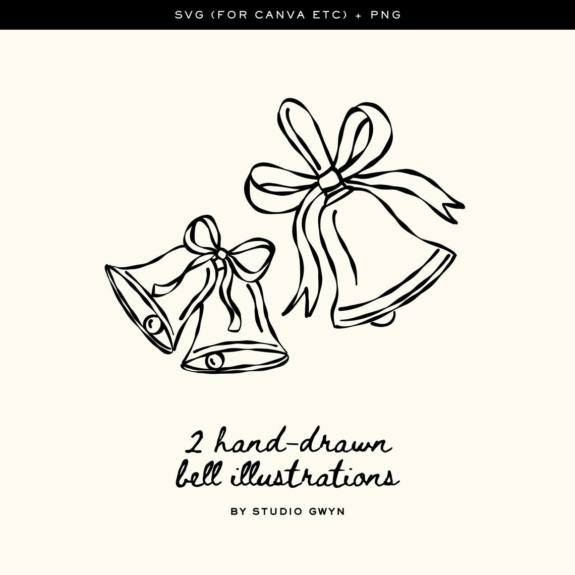 Whimsical Hand Drawn Bell Illustration Bundle SVG PNG: Wedding and ...