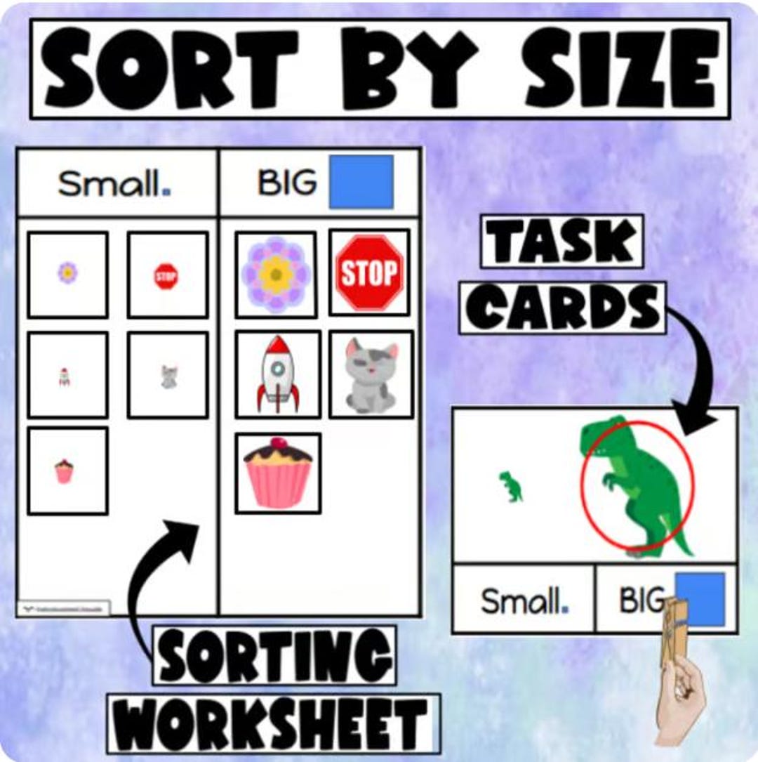 Sorting by Size Activity – Big and Small Task Cards & Worksheet - Etsy