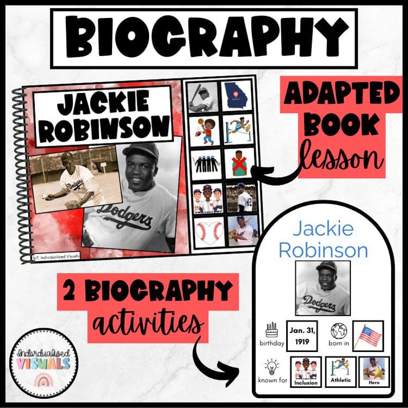 Jackie Robinson Adapted Book + Biography Project | Special Education ...