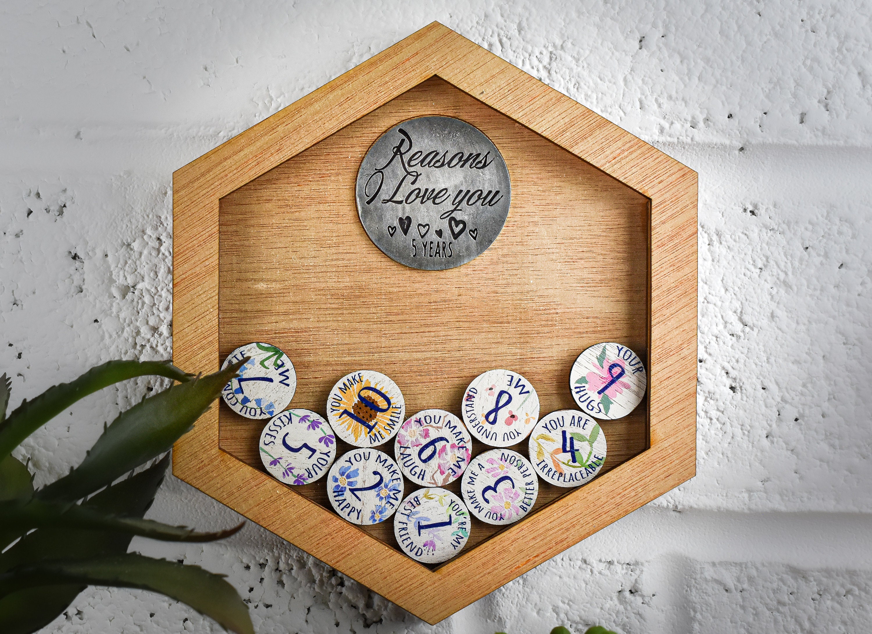 5th Anniversary Reasons I Love You Wooden Wall Frame and Full Colour ...