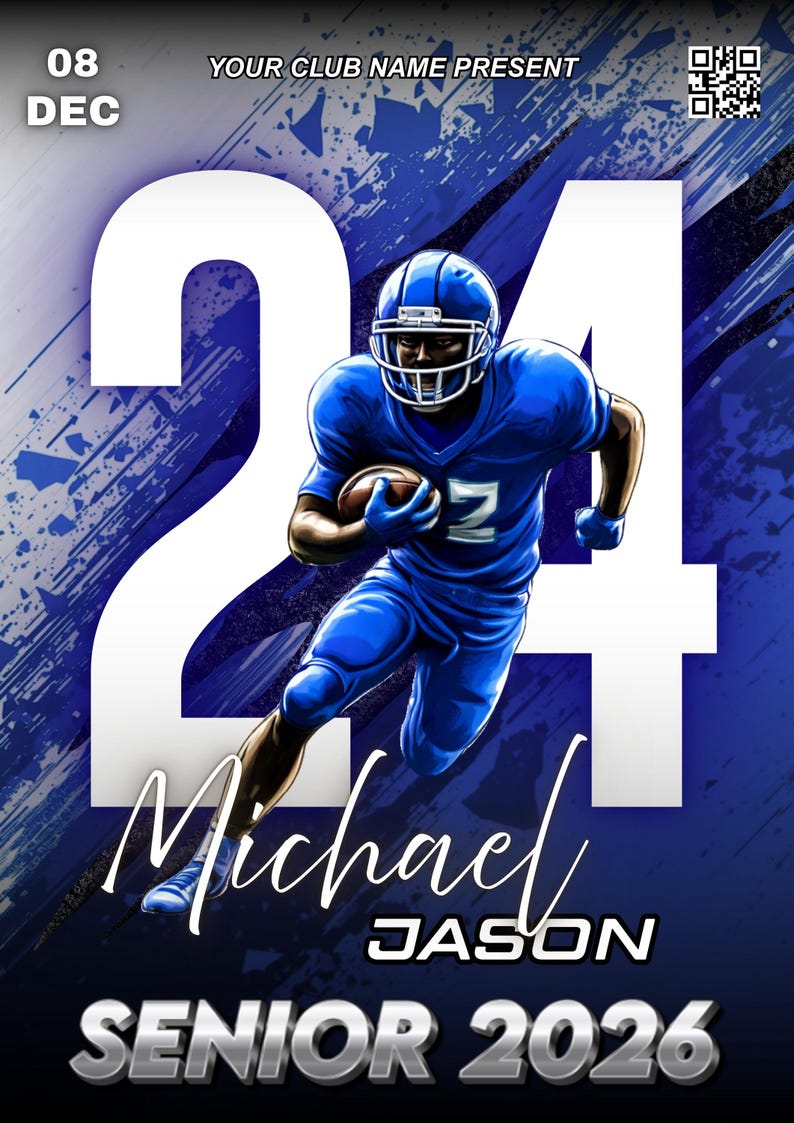 Customizable Football Senior 2026 Flyer Template | Instant Download ...