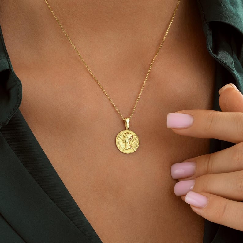 14K Solid Gold Julius Caesar Coin Pendant Necklace – Unisex Roman ...