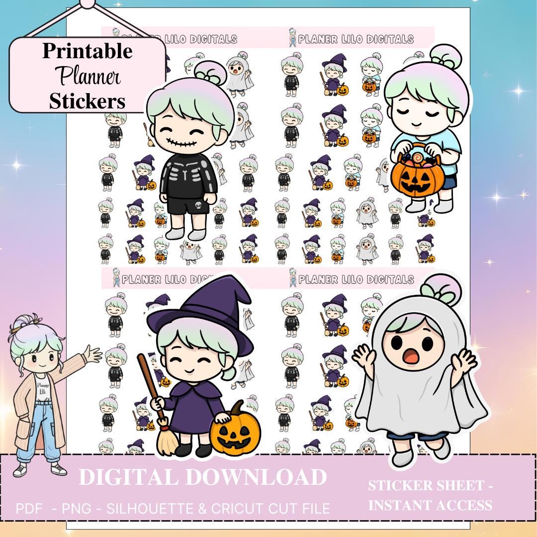 Printable Halloween Planner Stickers – Kawaii Digital Stickers for ...