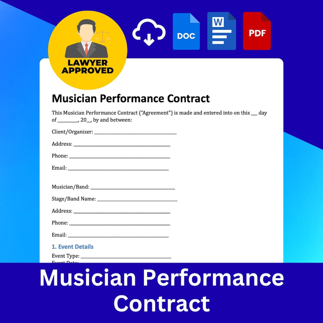Musician Performance Contract Template | Editable Band Performance Agreement | Music Artist Gig ...