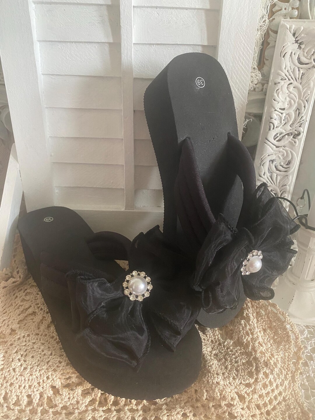 Upcycled New Sandals, Black Soft Sandals, Jewels With Bows, Unique ...