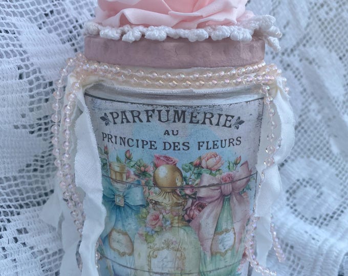 Shabby Vintage, Pink French Perfume Jar, French Chic Jar, French ...