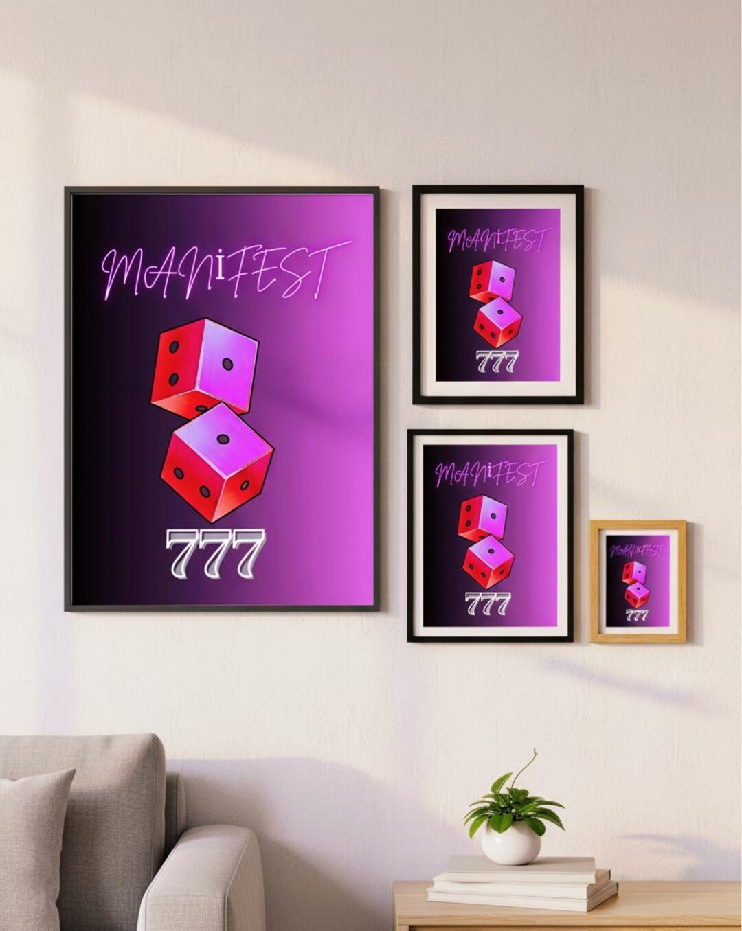 Manifest 777 Dice Art Print: Pink Positive Energy | High Aura Decor ...