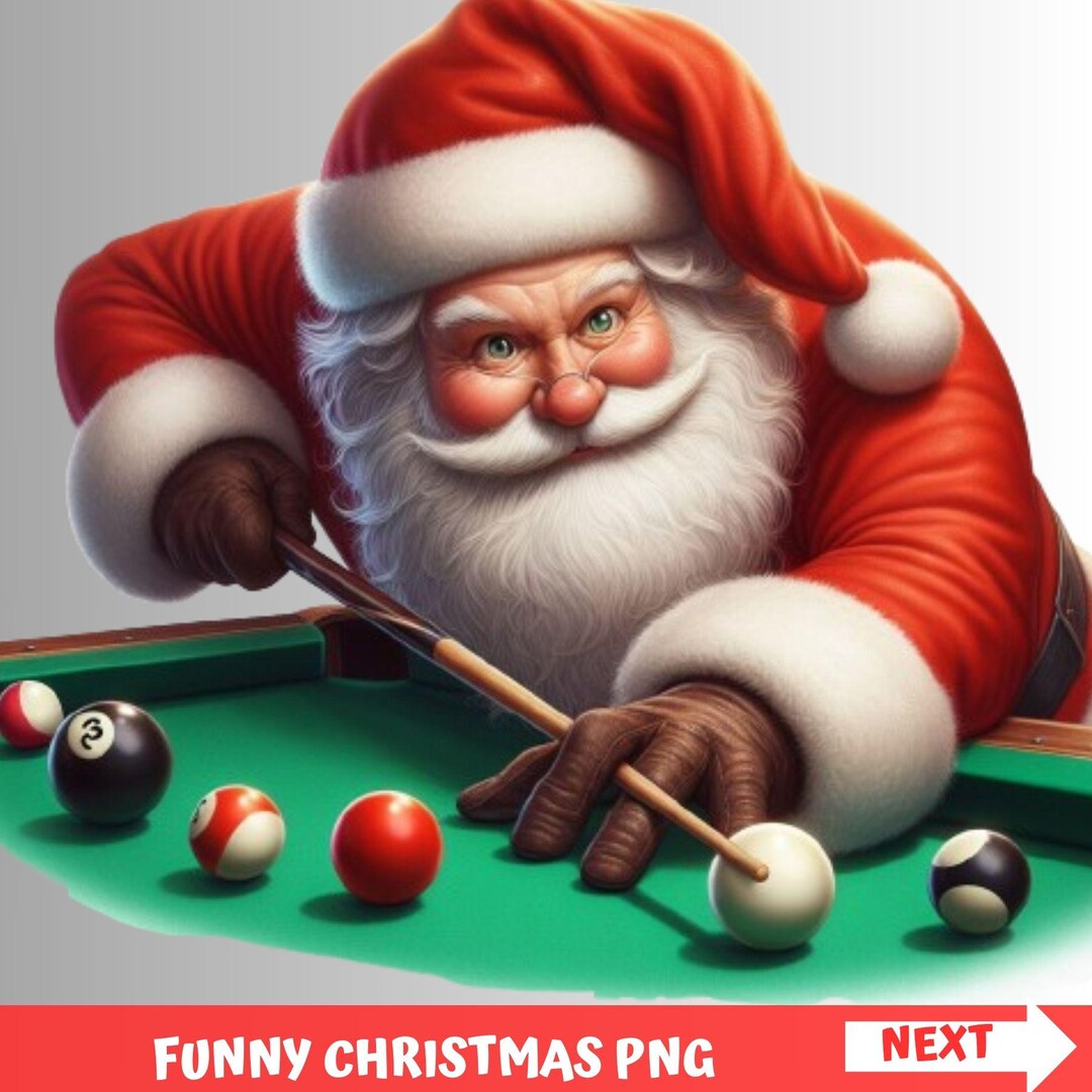 Funny Santa Claus Playing Billiard PNG: Billiard Christmas Shirt Design ...