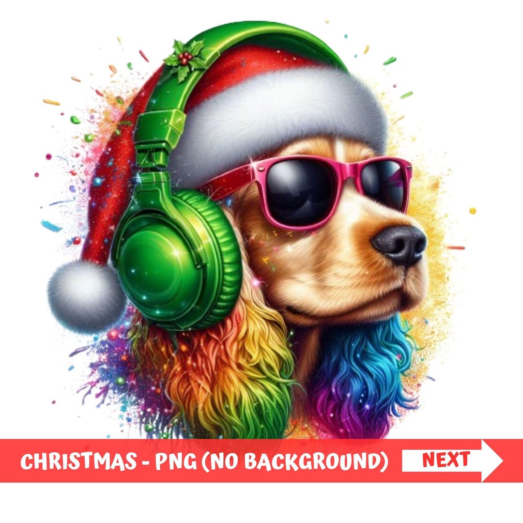 Christmas Cocker Spaniel PNG | Funny Dog With Headphones (digital ...