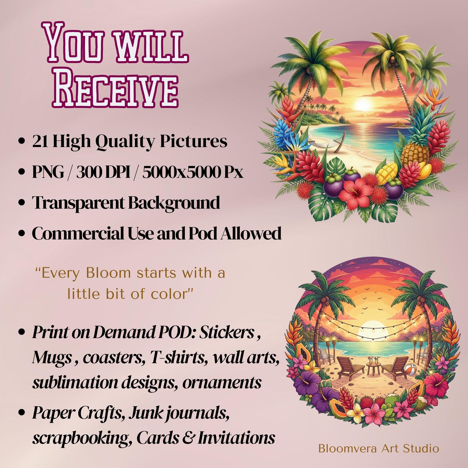 21 PNG Summer Watercolor Clipart, Tropical Beach Sunset, Palm Trees ...