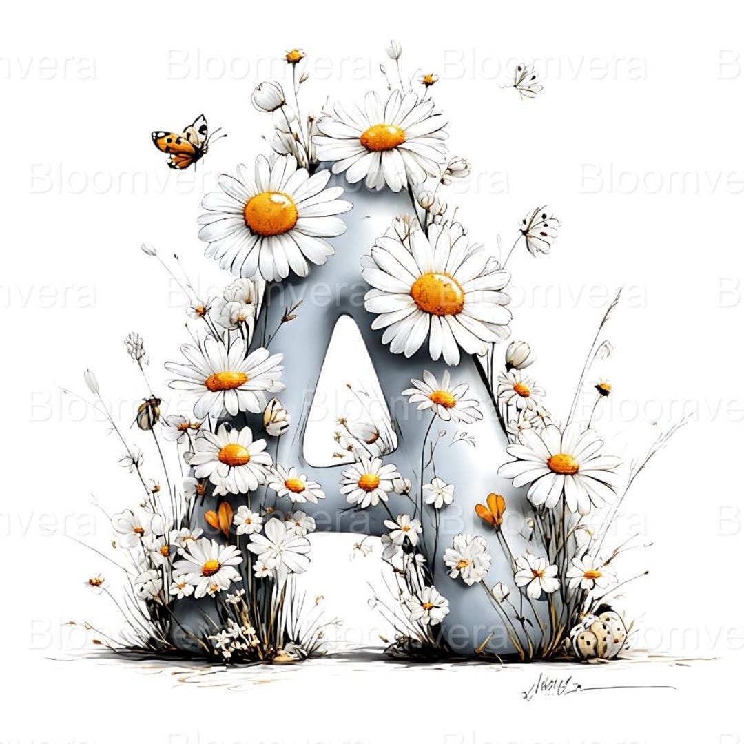 Whimsical Floral Letters and Numbers - 42 Watercolor PNG - Etsy