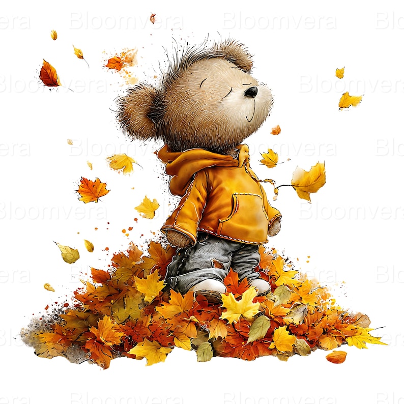 40 PNG & JPG Autumn Teddy Bear Clipart, Fall Nursery Art, Watercolor ...