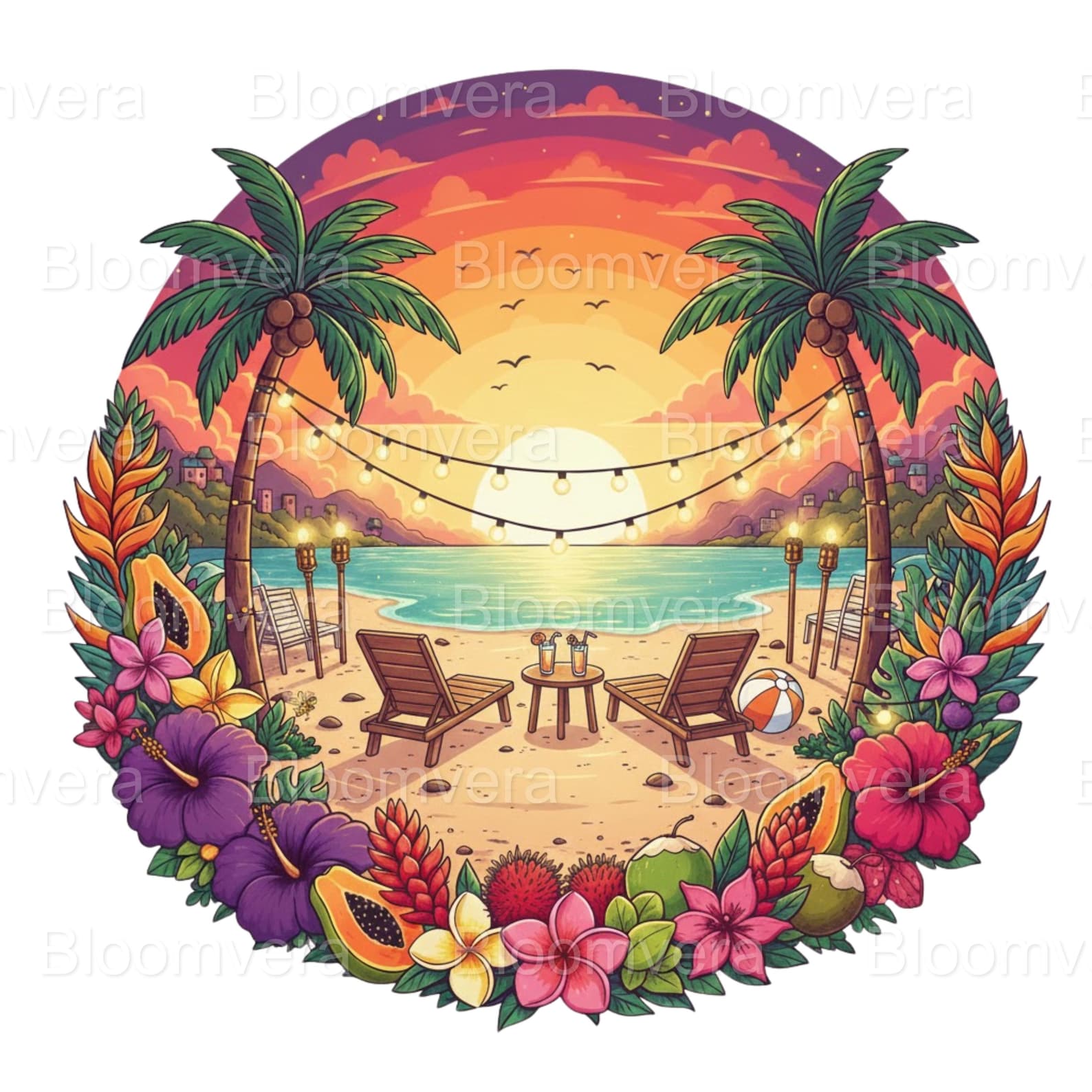 21 PNG Summer Watercolor Clipart, Tropical Beach Sunset, Palm Trees ...