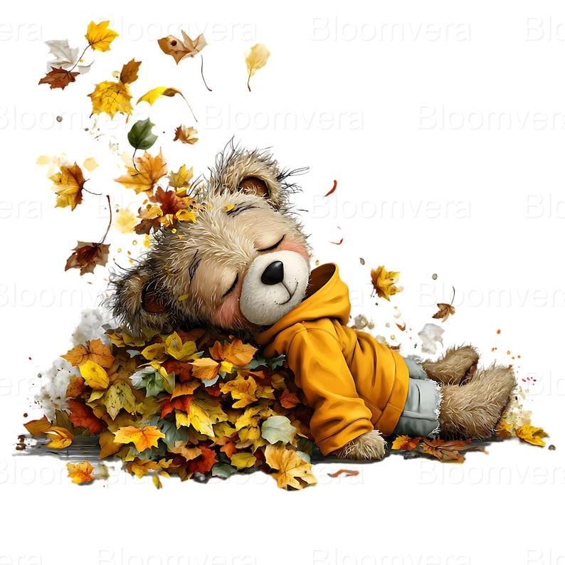40 PNG & JPG Autumn Teddy Bear Clipart, Fall Nursery Art, Watercolor ...