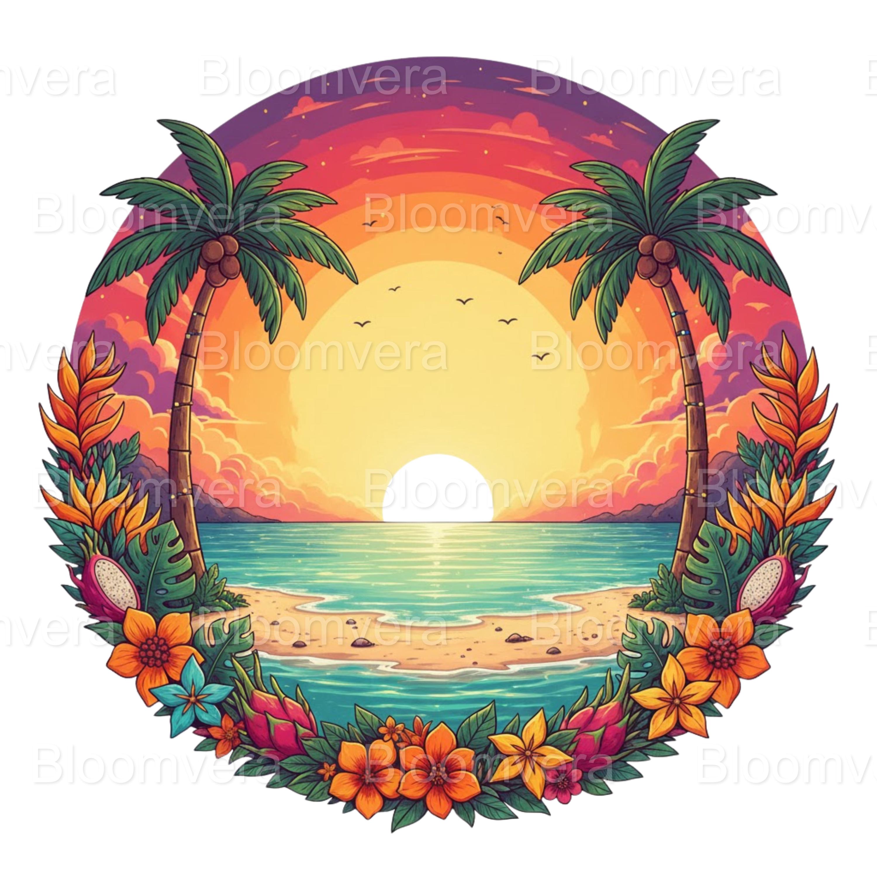 21 PNG Summer Watercolor Clipart, Tropical Beach Sunset, Palm Trees ...