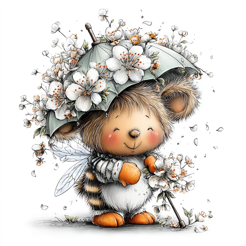 Whimsical Spring Watercolor Clipart Bundle, Floral Animals (digital ...