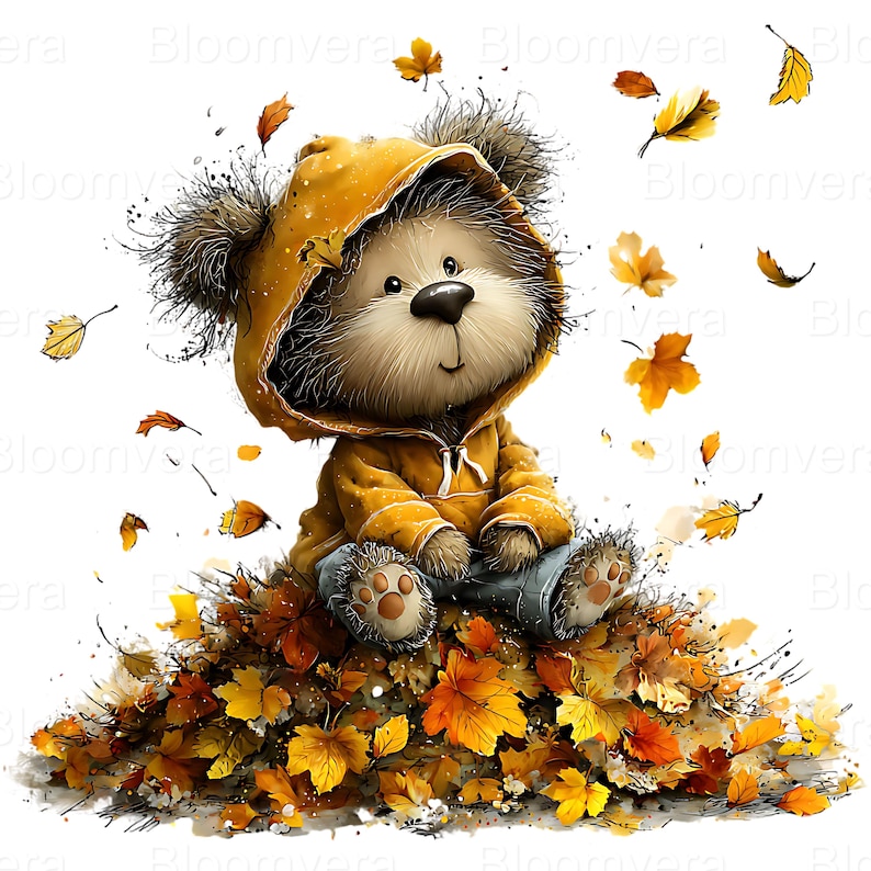 40 PNG & JPG Autumn Teddy Bear Clipart, Fall Nursery Art, Watercolor ...
