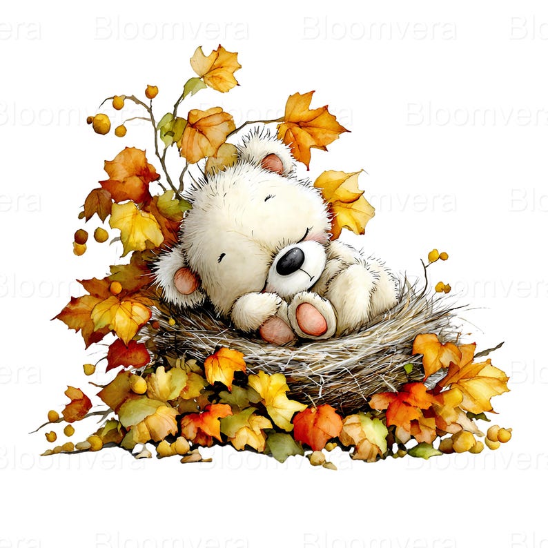 40 PNG & JPG Autumn Teddy Bear Clipart, Fall Nursery Art, Watercolor ...