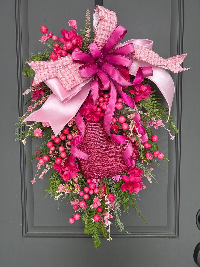 Valentine Pink Heart and Berry Swag - Etsy