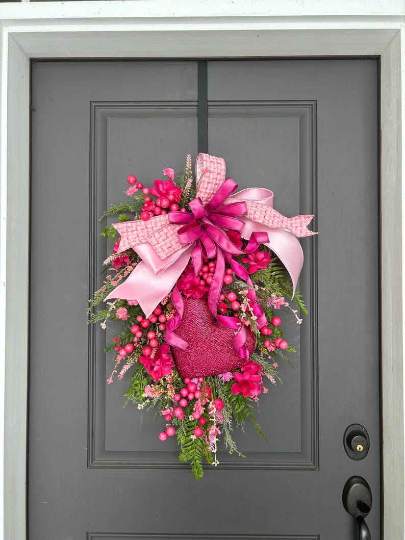 Valentine Pink Heart and Berry Swag - Etsy