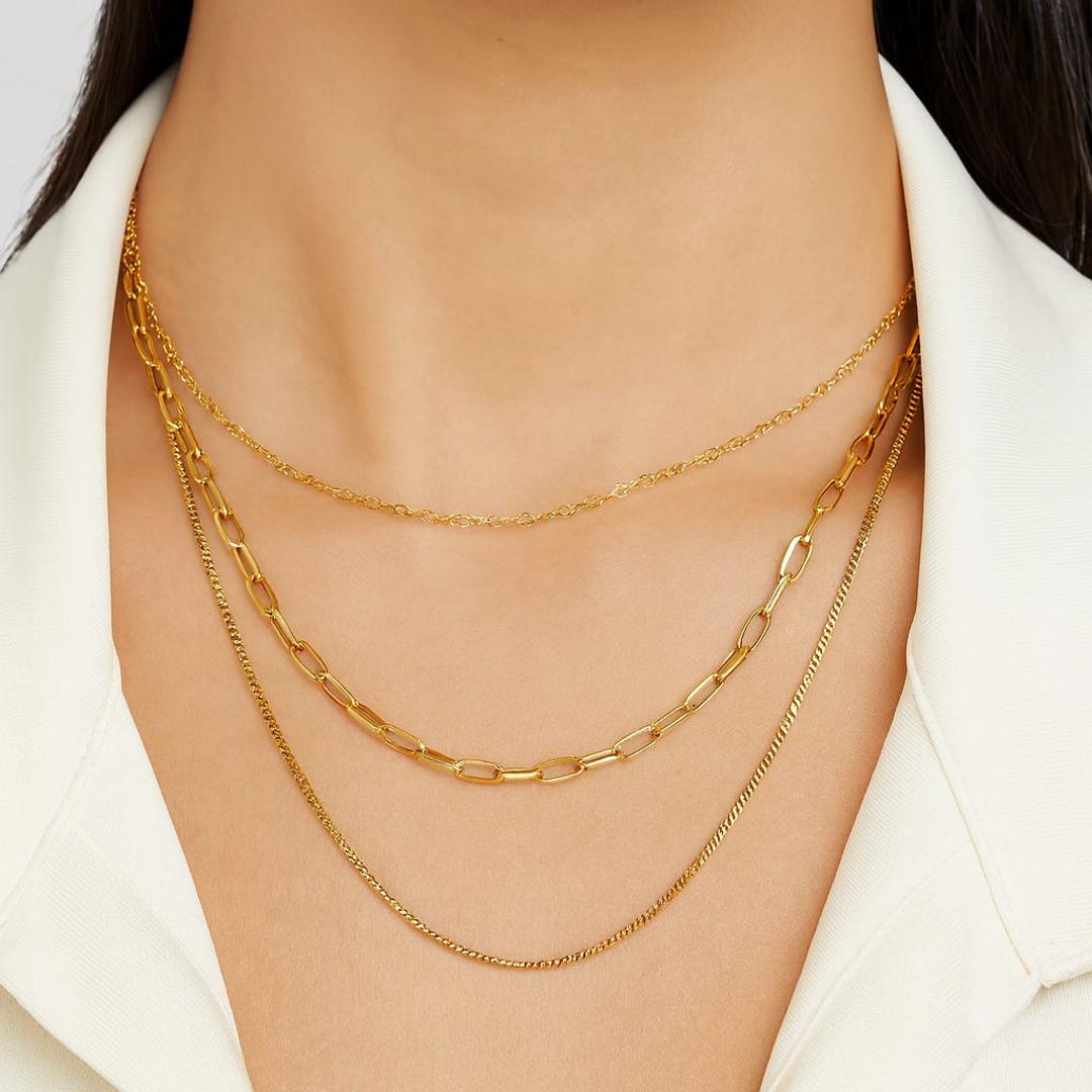 Layered Gold Chain Necklace Set | Paperclip, Snake & Link Chains ...