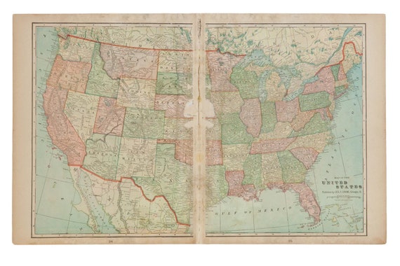 Cram's 1907 Map of United States of America | Etsy