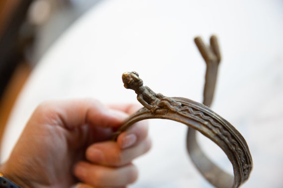 Antique African Bronze Snake with Rider Arm Cuff - Gem