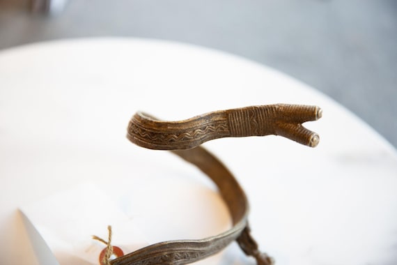 Antique African Bronze Snake with Rider Arm Cuff - Gem