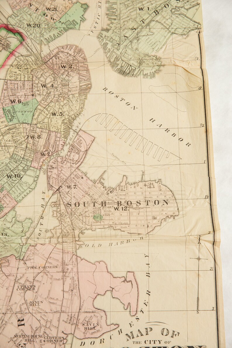 Antique Folding Map of City of Boston and Its Environs 1874 - Etsy