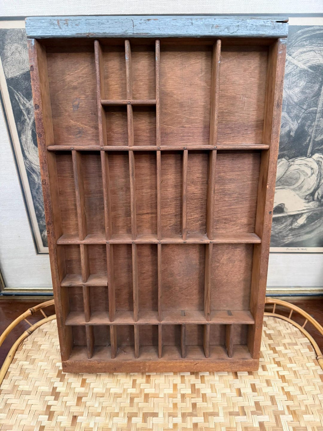 Small Vintage Wooden Printing Tray Trinket Shelf | Letterpress Type ...