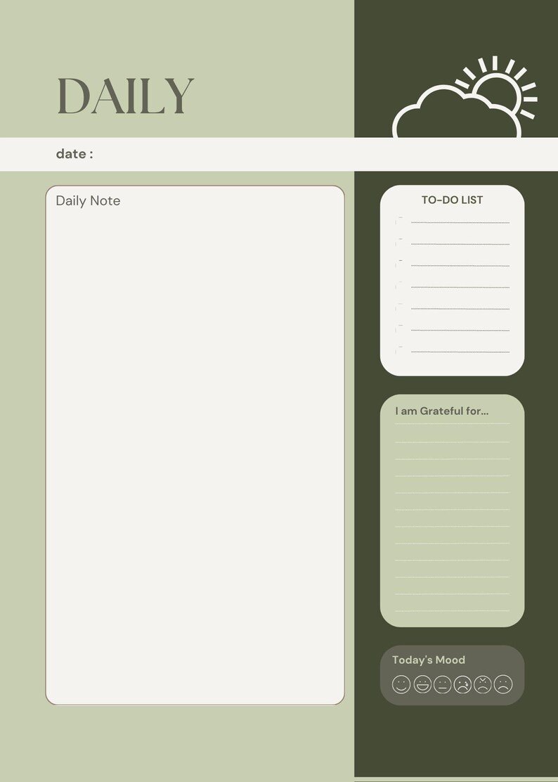 Green Themed Daily Digital Journal | 9 Pages - Etsy